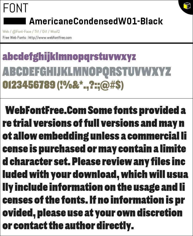 Americane Condensed W01 Black Fonts Downloads - WebFontFree.Com