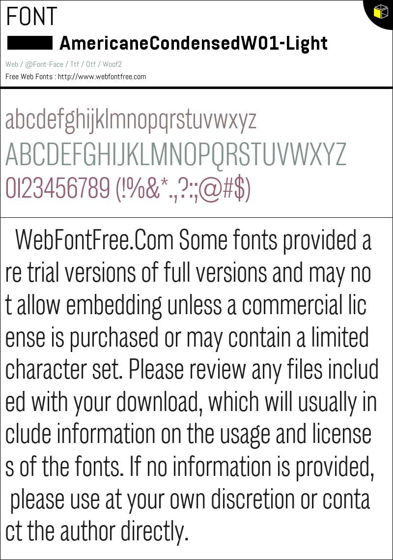 Americane Condensed W01 Light Fonts Downloads - WebFontFree.Com