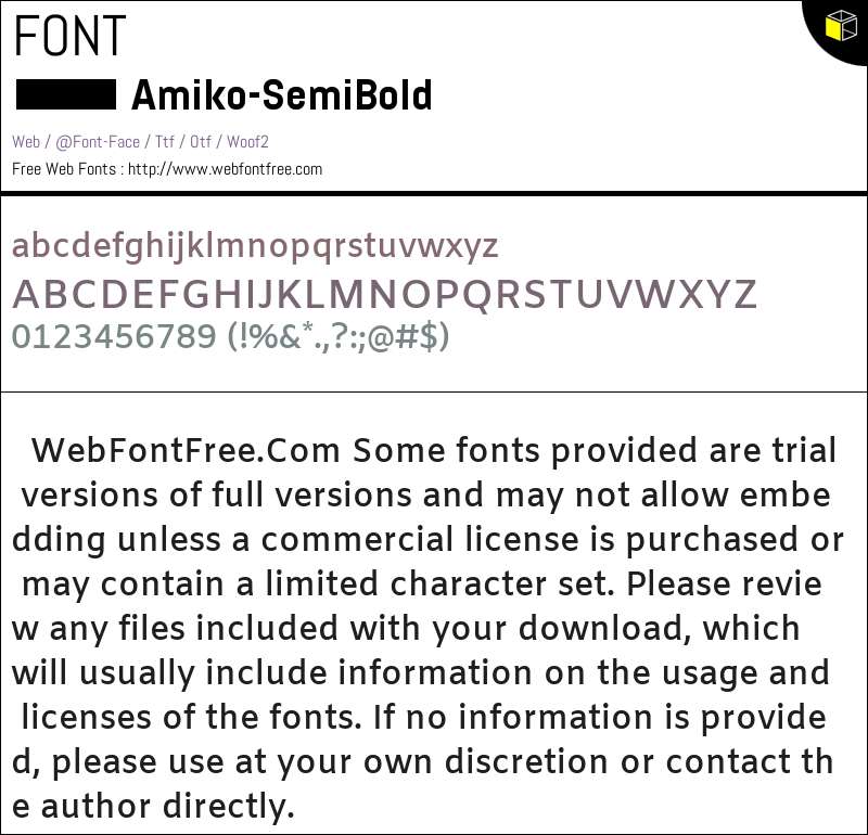 Amiko SemiBold Fonts Downloads - WebFontFree.Com