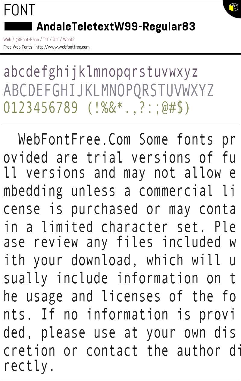 Andale Teletext W99 Regular 83 字体 下载 - WebFontFree.Com