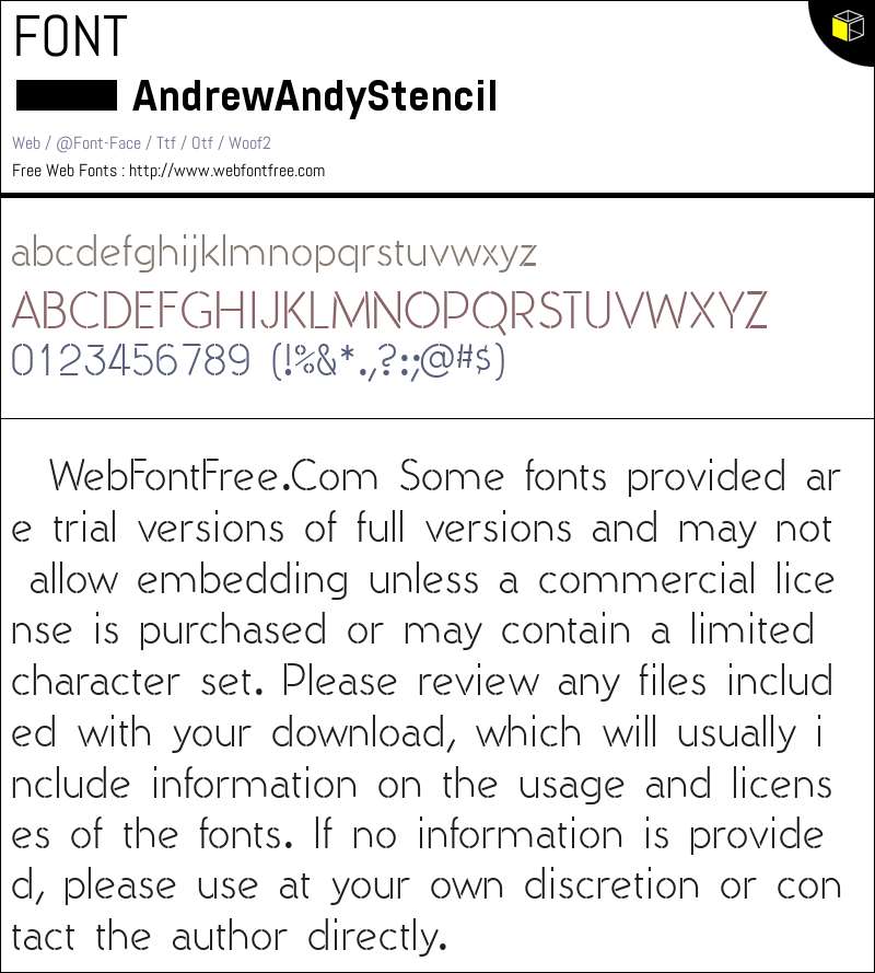 AndrewAndyStencil Fonts Downloads - WebFontFree.Com