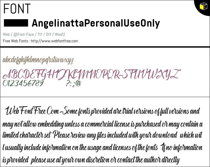 Angelinatta Personal Use Only Fonts Downloads - WebFontFree.Com