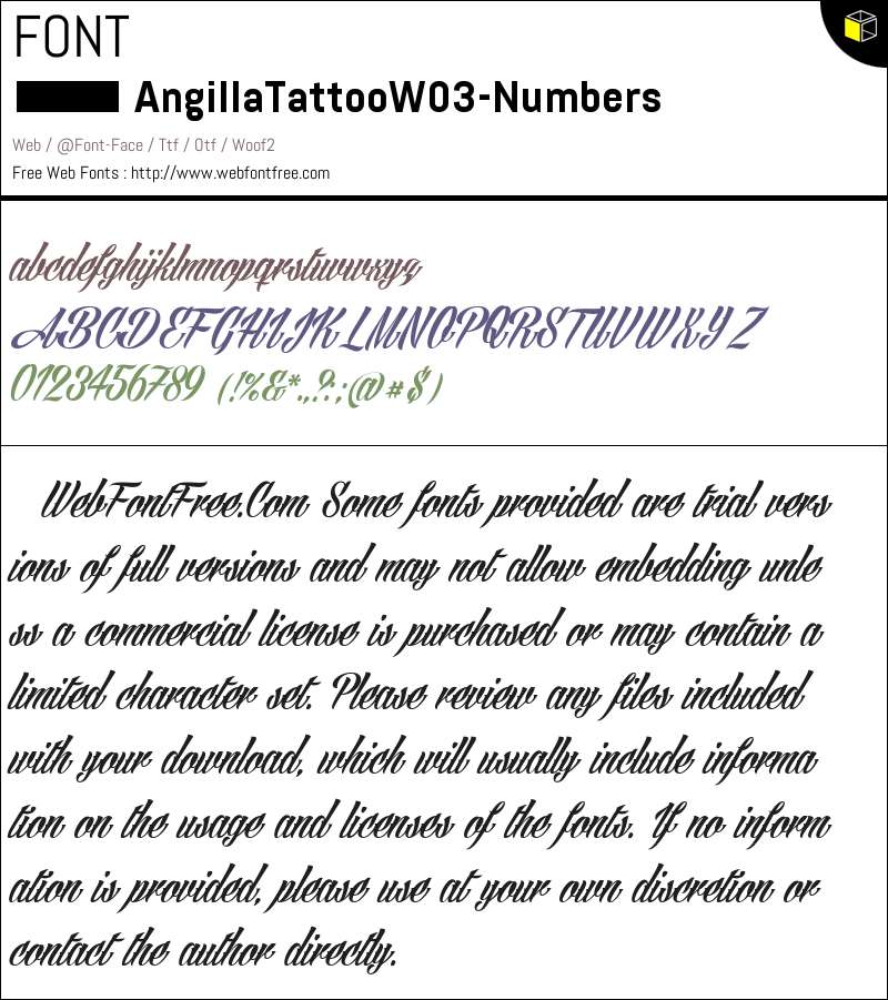Angilla Tattoo W03 Numbers Fonts Downloads - WebFontFree.Com