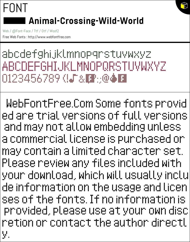 Animal Crossing: Wild World Regular Fonts Downloads - WebFontFree.Com