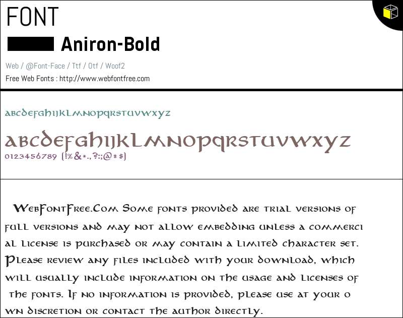 Aniron Bold Fonts Downloads - WebFontFree.Com