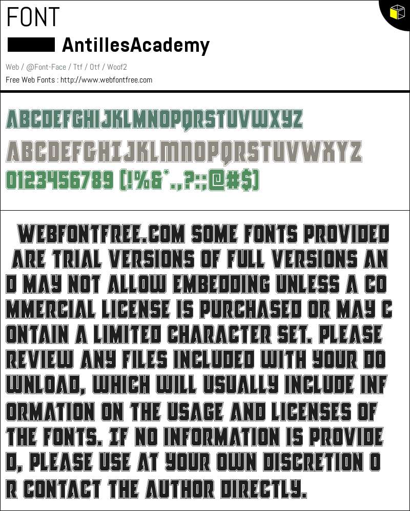 Antilles Academy Fonts Downloads - WebFontFree.Com