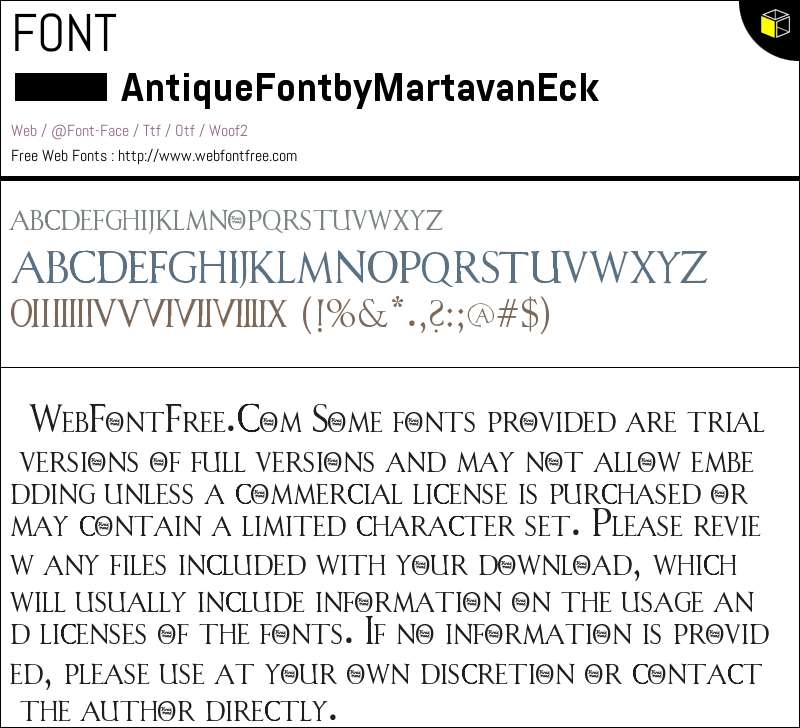 Antique Font by Marta van Eck Fonts Downloads - WebFontFree.Com