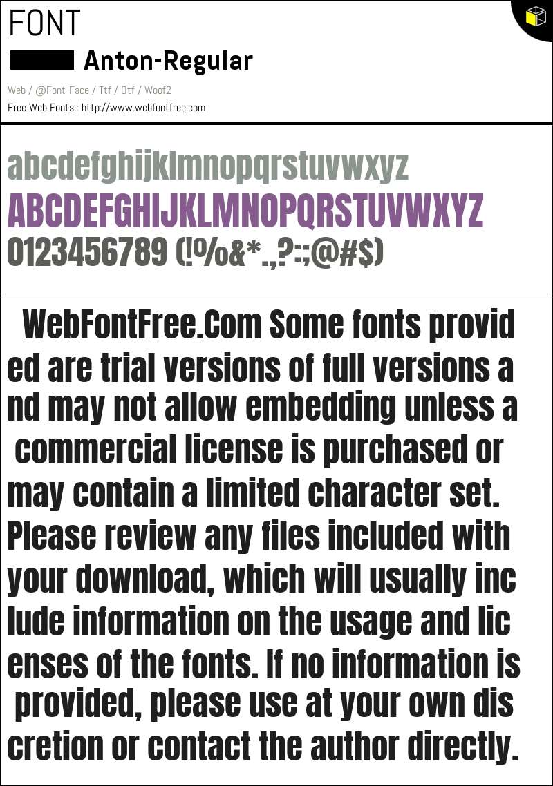 Anton Regular 字体 下载 - WebFontFree.Com