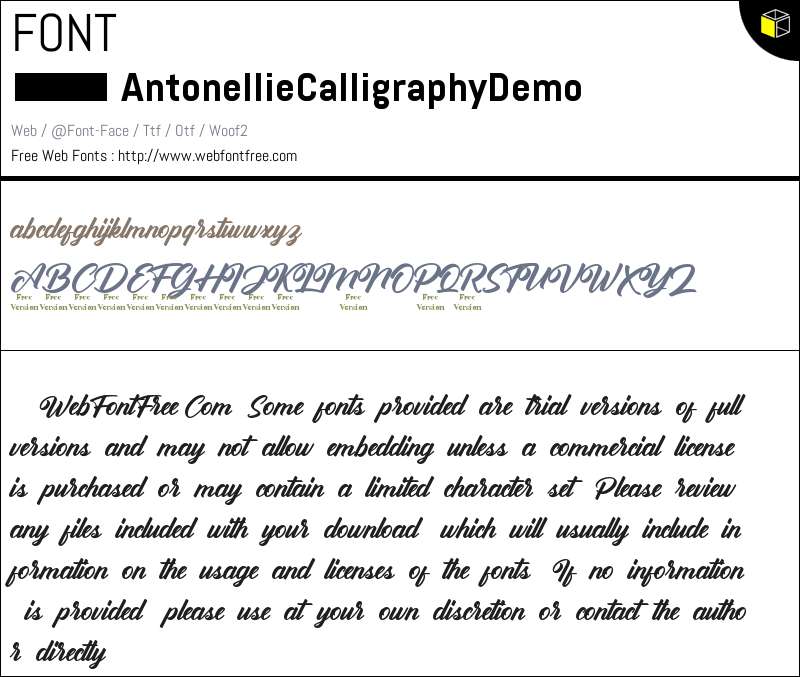 Antonellie Calligraphy Demo Fonts Downloads - WebFontFree.Com