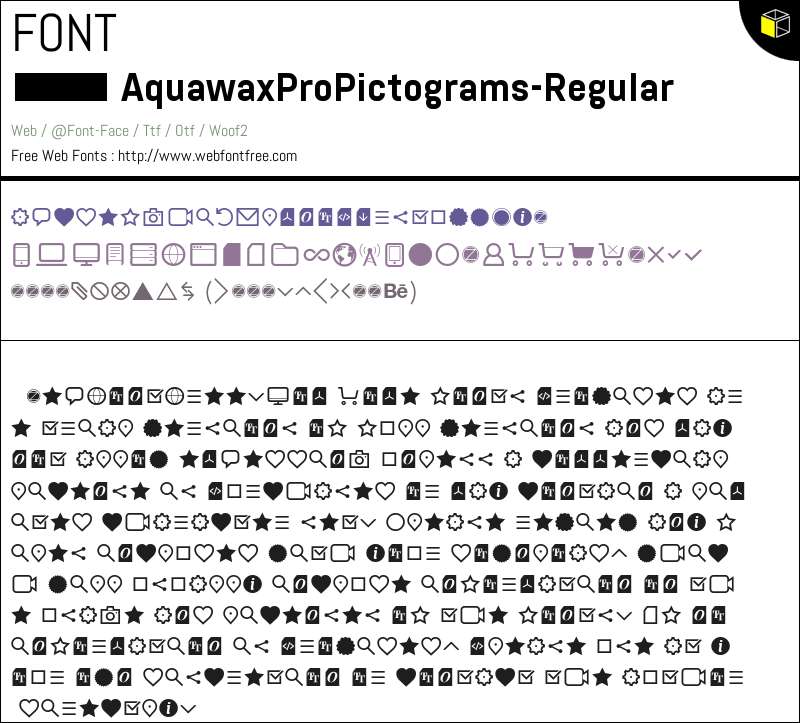Aquawax Pro Pictograms Regular Fonts Downloads - WebFontFree.Com