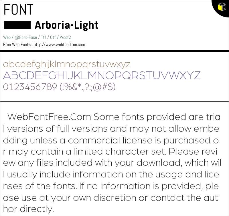 Arboria-Light Fonts Downloads - WebFontFree.Com