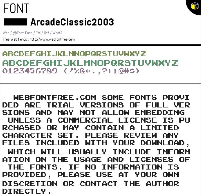 Arcade Classic 2003 Fonts Downloads - WebFontFree.Com