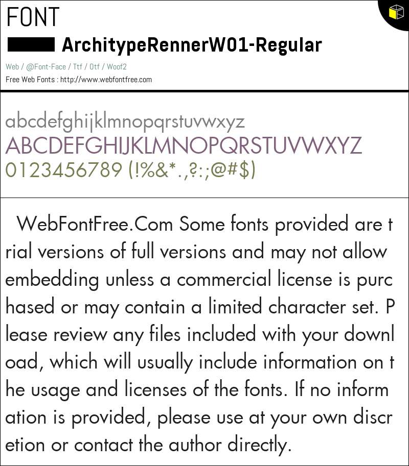 Architype Renner W01 Regular Fonts Downloads - WebFontFree.Com