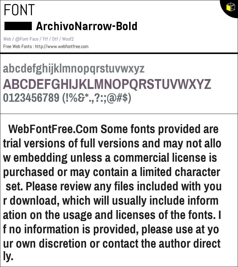 Archivo Narrow Bold Fonts Downloads - WebFontFree.Com