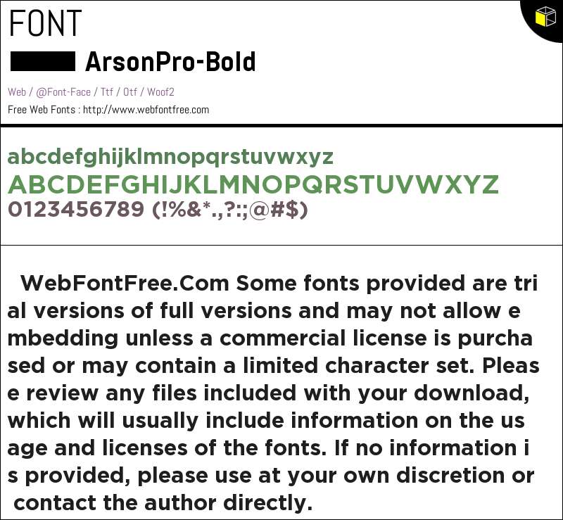 Arson Pro Bold Fonts Downloads - WebFontFree.Com