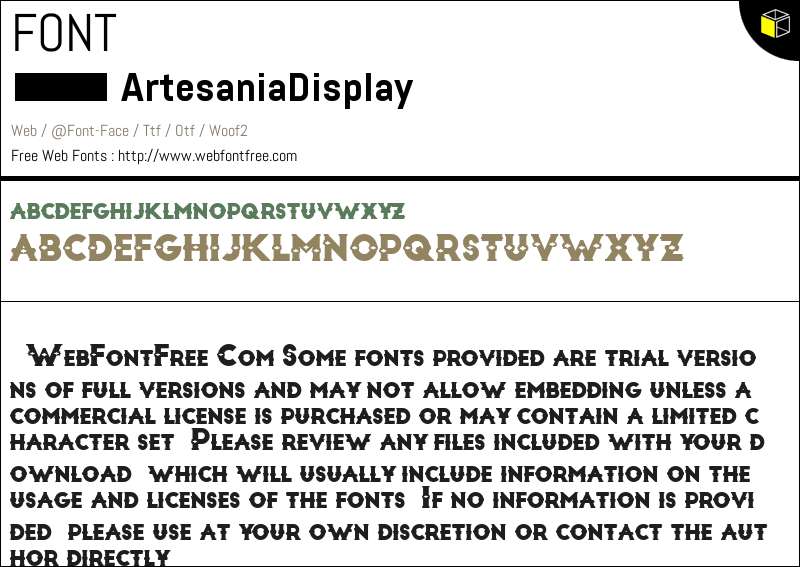 Artesania Display Fonts Downloads - WebFontFree.Com