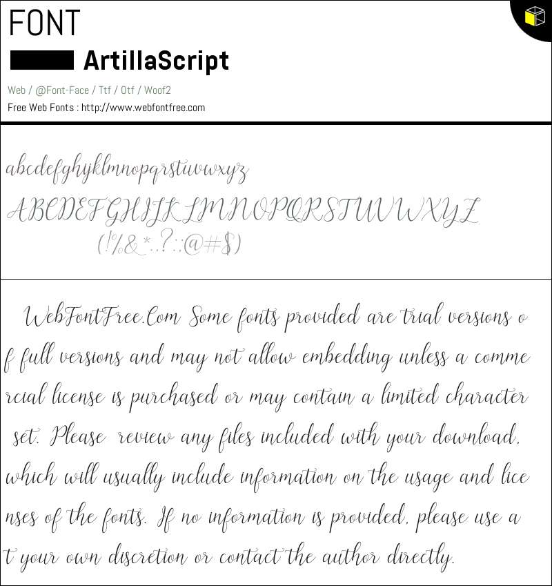 Artilla Script Fonts Downloads - WebFontFree.Com
