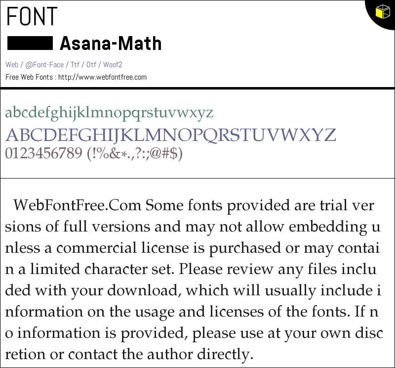 Asana Math Fonts Downloads - WebFontFree.Com