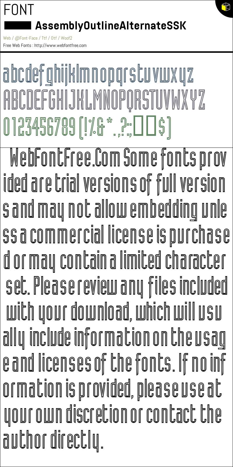AssemblyOutlineAlternateSSK Fonts Downloads - WebFontFree.Com