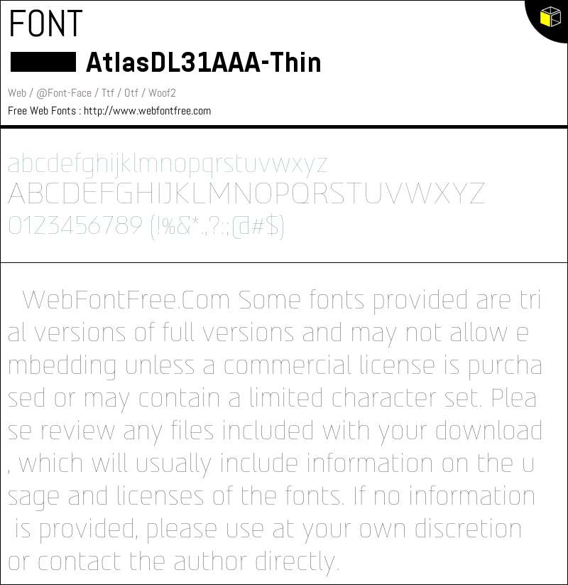 Atlas DL 3.1 AAA Thin Fonts Downloads - WebFontFree.Com
