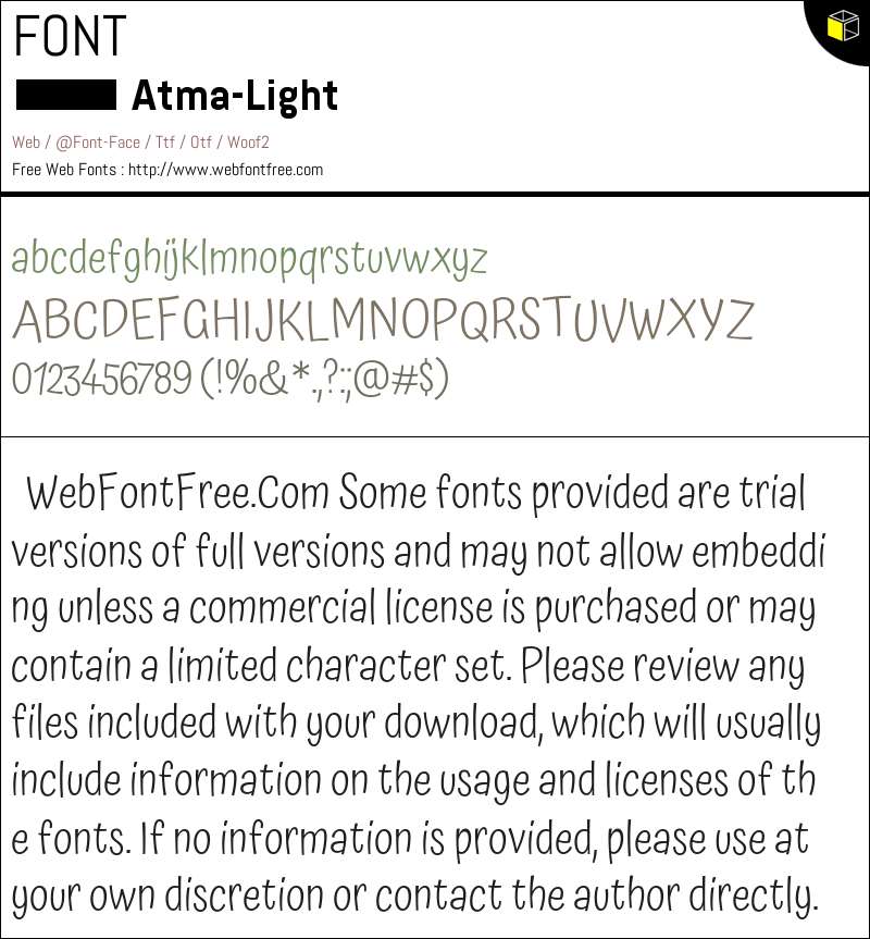 Atma Light Fonts Downloads - WebFontFree.Com