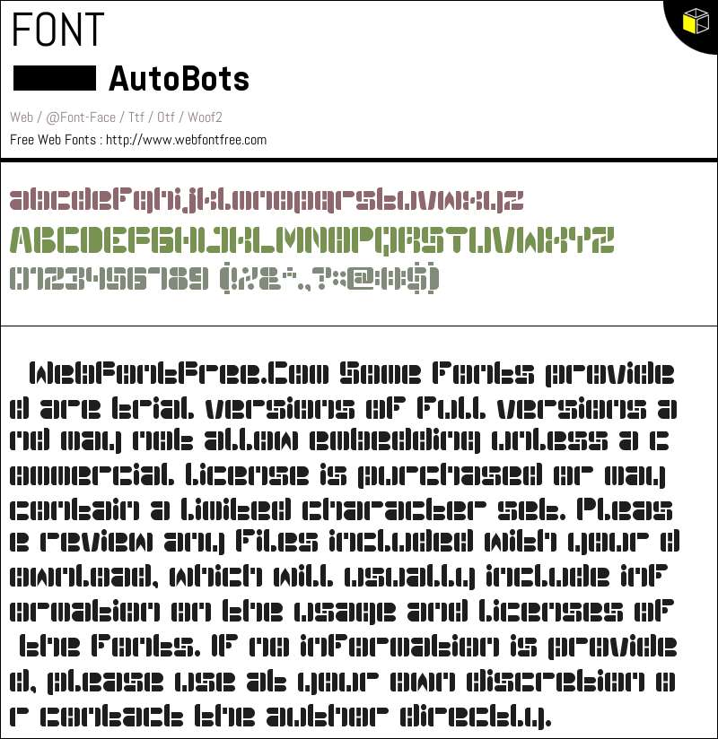 Auto Bots Fonts Downloads - WebFontFree.Com