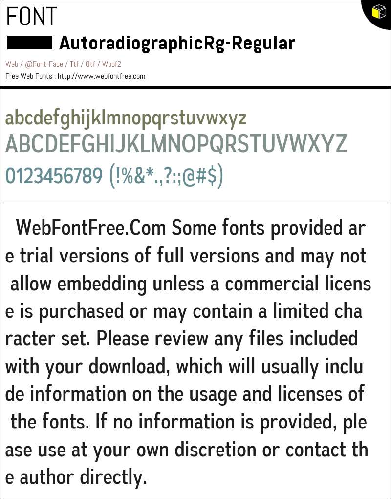 AutoradiographicRg-Regular Fonts Downloads - WebFontFree.Com