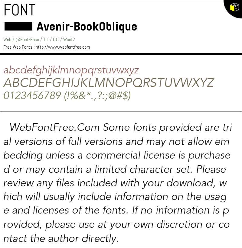 Avenir Book Oblique Schriftart Downloads - WebFontFree.Com