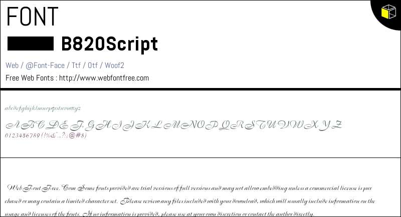 B820-Script-Regular Fonts Downloads - WebFontFree.Com