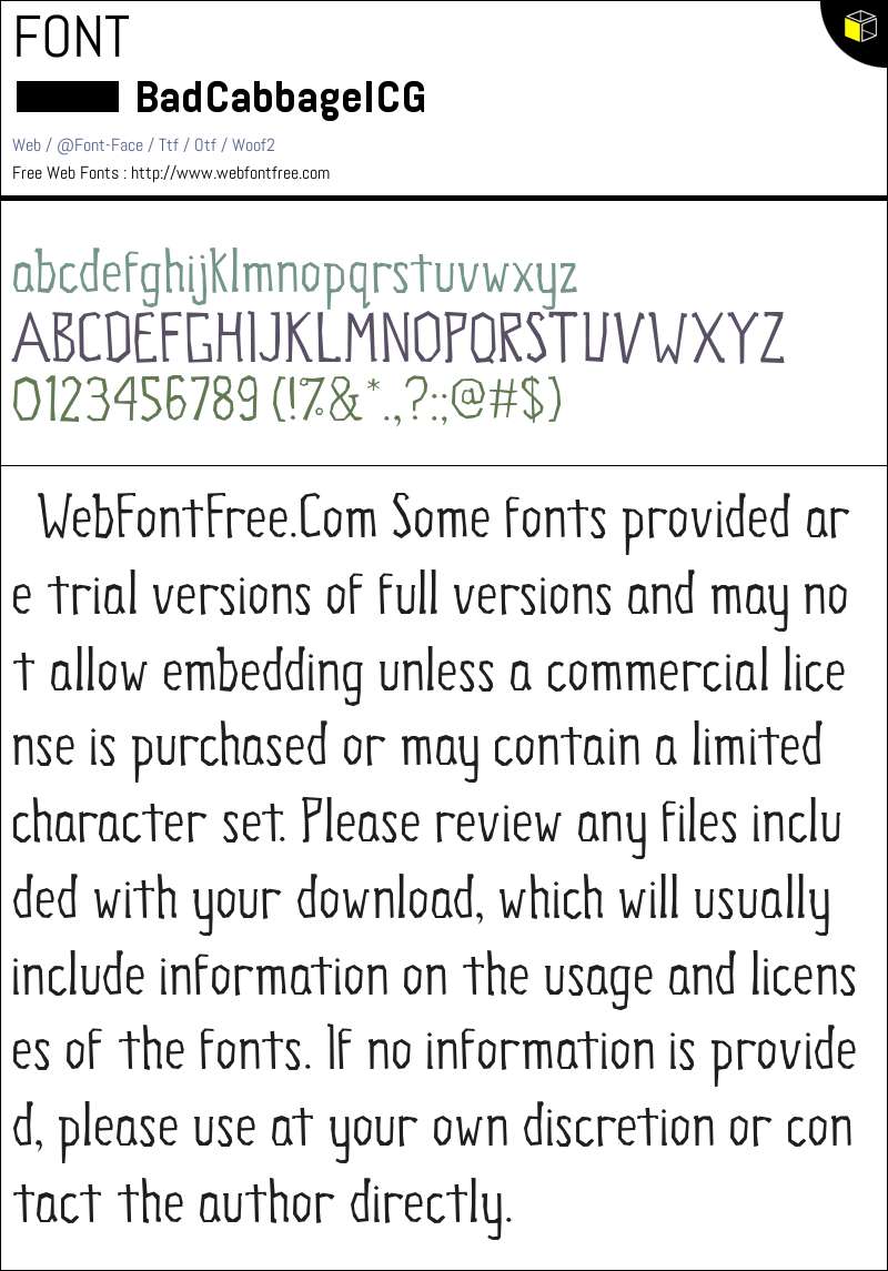 BadCabbageICG Schriftart Downloads - WebFontFree.Com