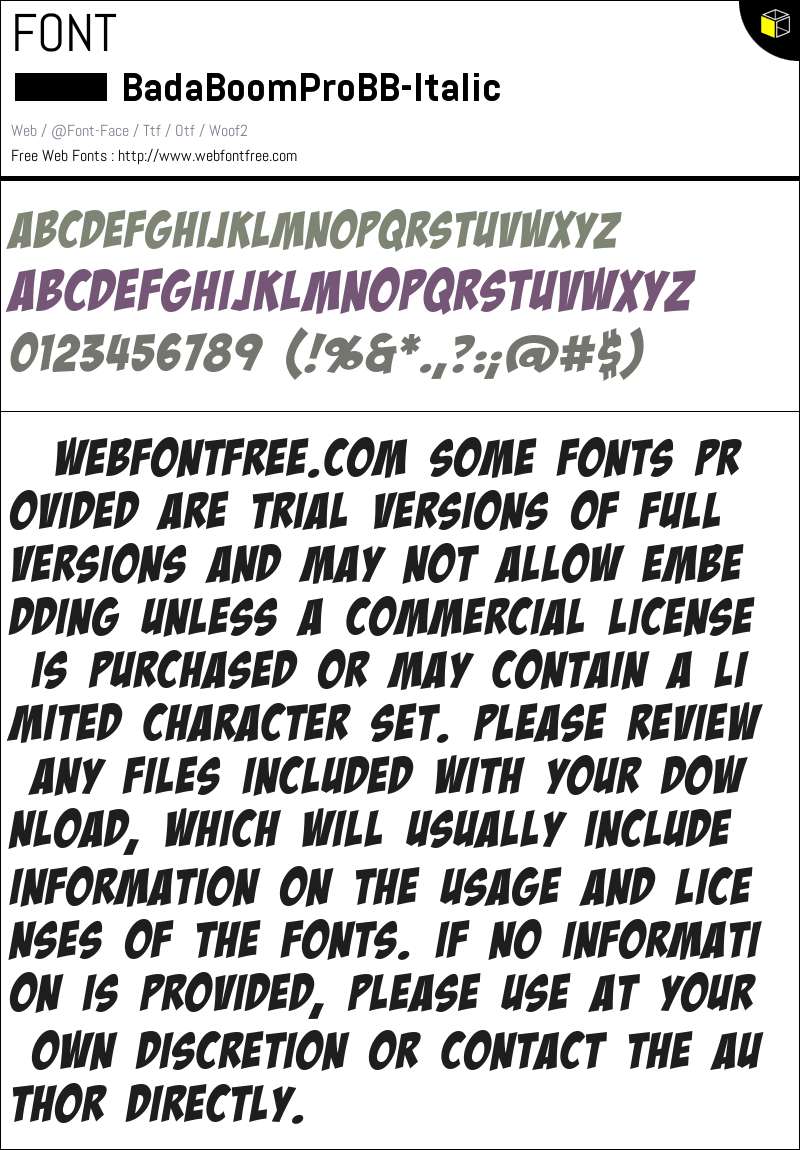 BadaBoom Pro BB Italic Fonts Downloads - WebFontFree.Com