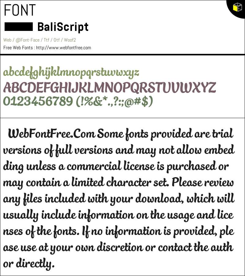 Bali Script Fonts Downloads - WebFontFree.Com