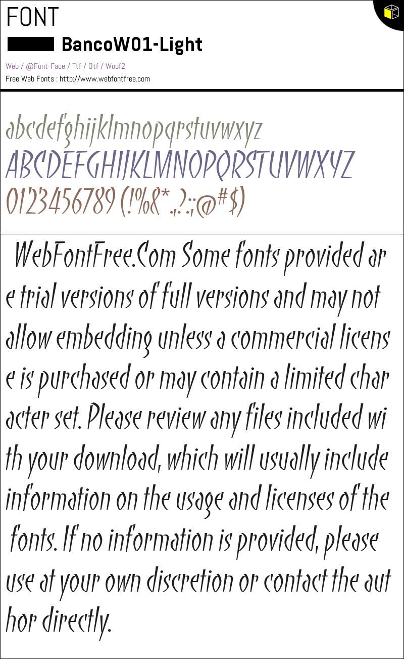 Banco W01 Light Fonts Downloads - WebFontFree.Com