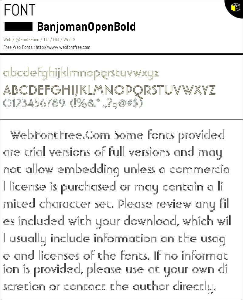 Banjoman Open Bold Fonts Downloads - WebFontFree.Com