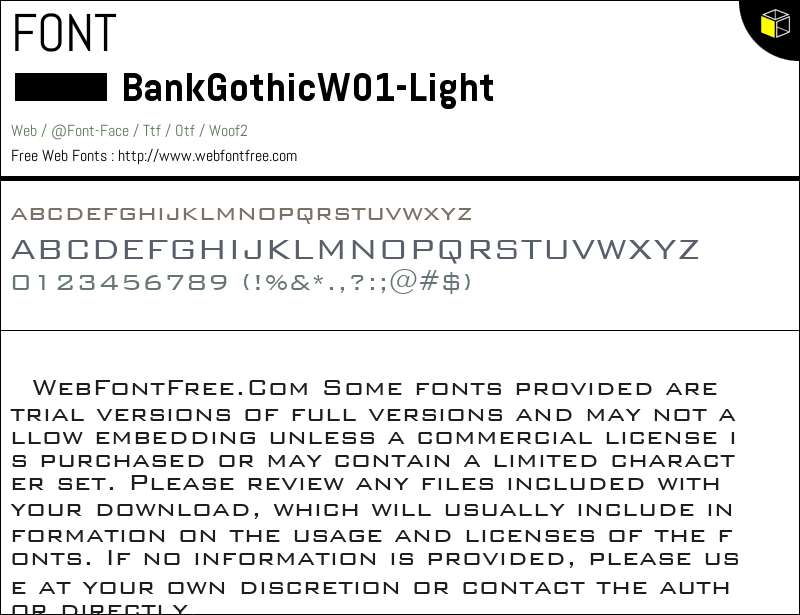 Bank Gothic W01 Light Fonts Downloads - WebFontFree.Com