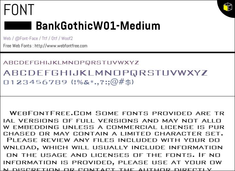 Bank Gothic W01 Medium Fonts Downloads - WebFontFree.Com