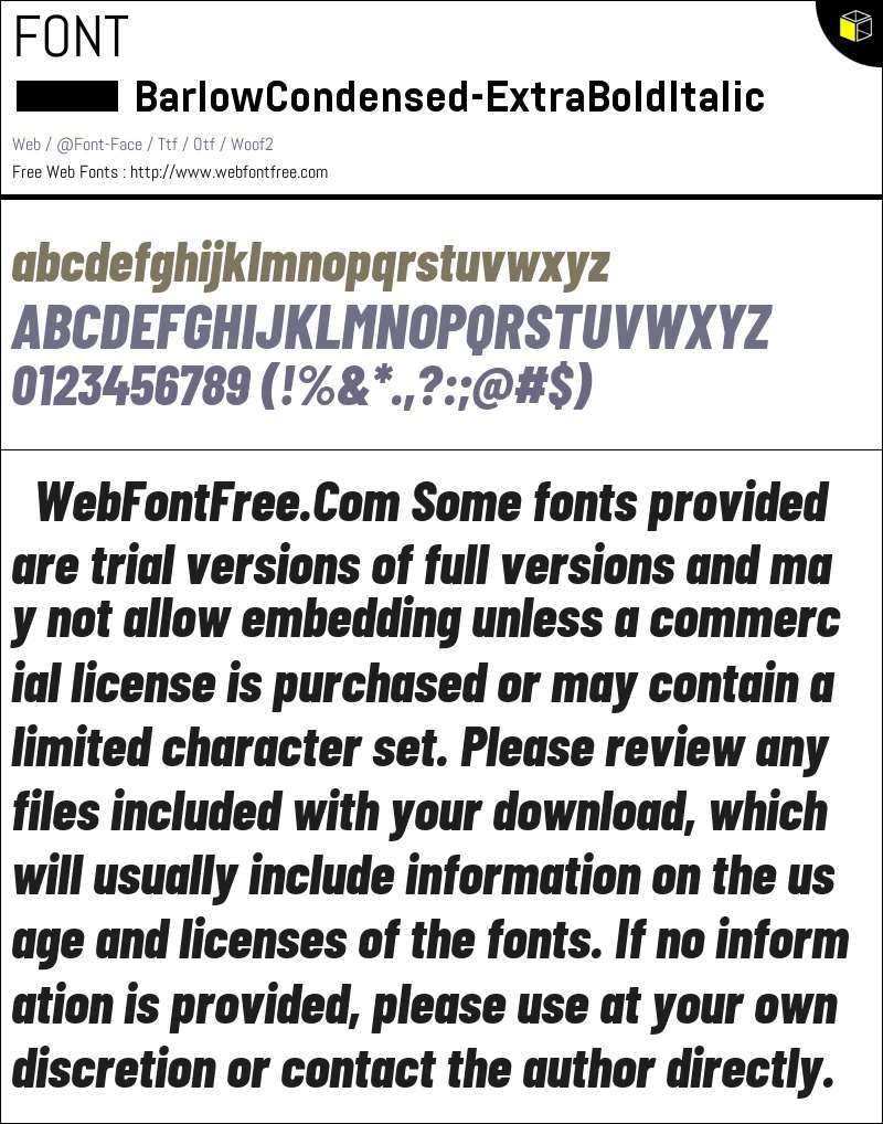 Barlow Condensed ExtraBold Italic 字体 下载 - WebFontFree.Com