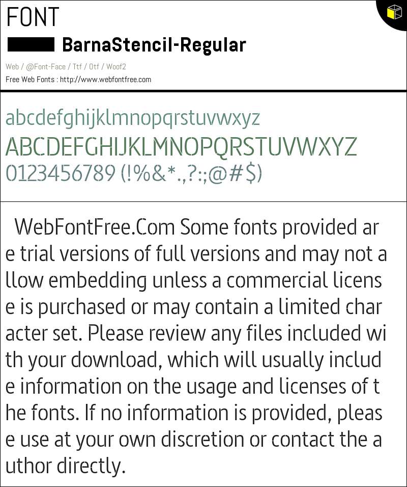 Barna Stencil Regular Fonts Downloads - WebFontFree.Com