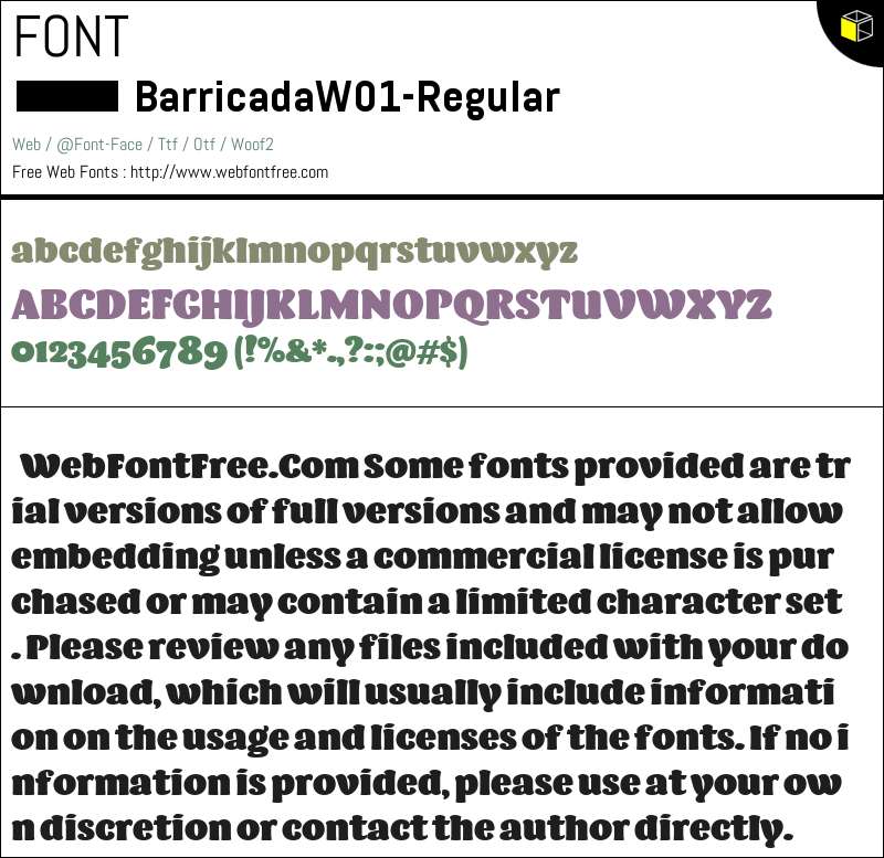 Barricada W01 Regular Fonts Downloads - WebFontFree.Com