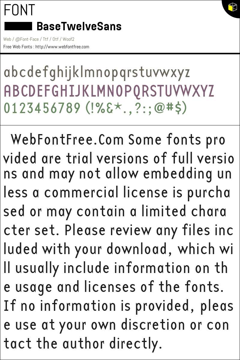 BaseTwelveSans Regular 字体 下载 - WebFontFree.Com