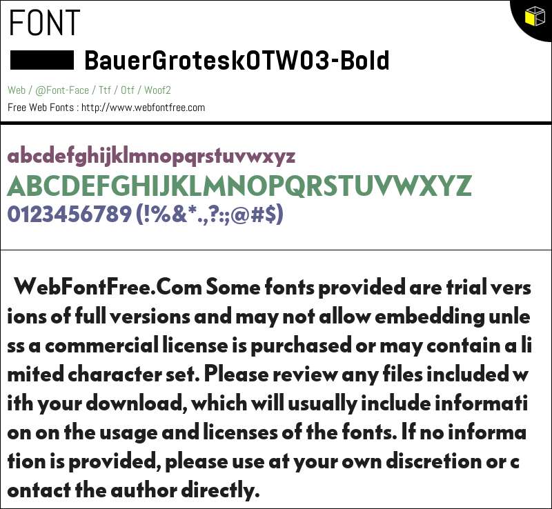Bauer Grotesk OT W03 Bold Fonts Downloads - WebFontFree.Com