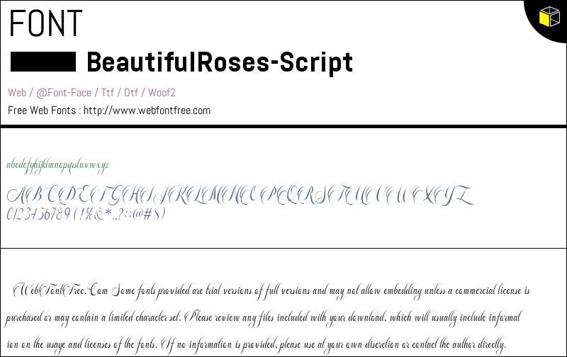 Beautiful Roses Script Fonts Downloads - WebFontFree.Com