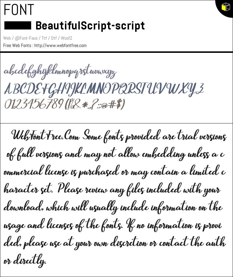 Beautiful Script script Fonts Downloads - WebFontFree.Com