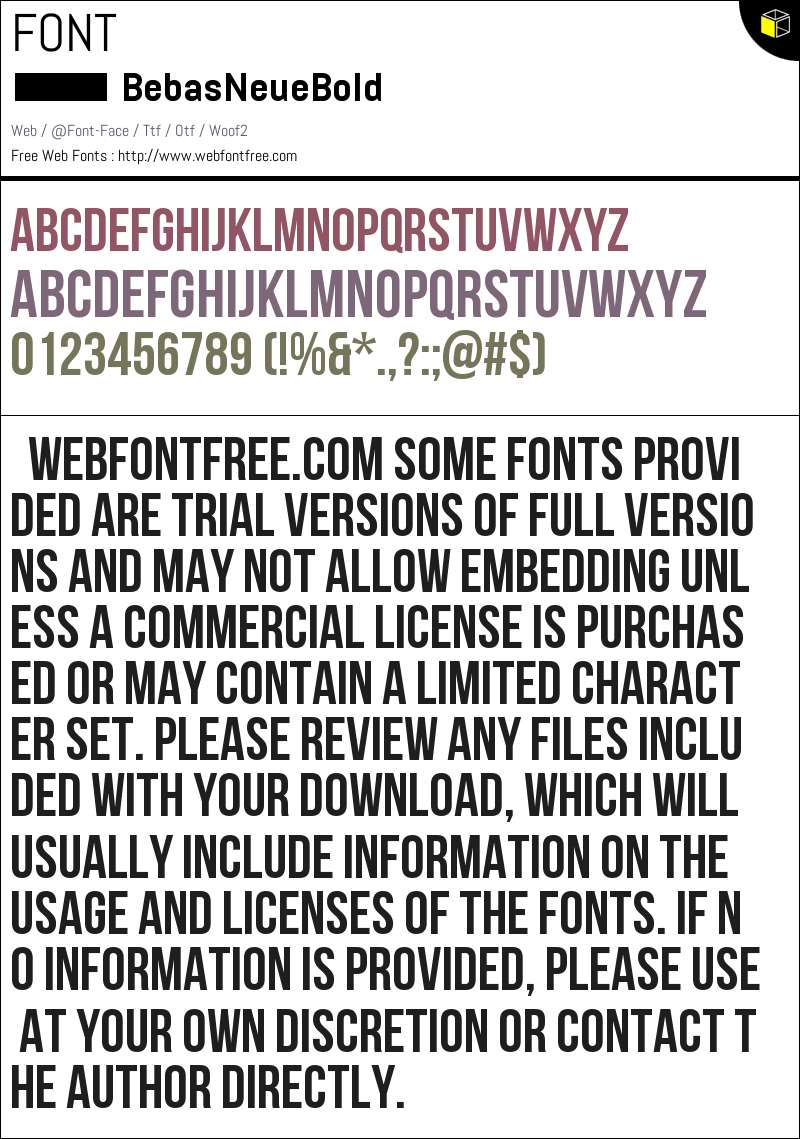BebasNeueBold 字体 下载 - WebFontFree.Com