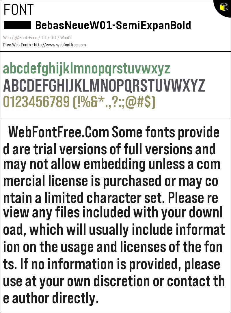 Bebas Neue W01 SemiExpan Bold Fonts Downloads - WebFontFree.Com