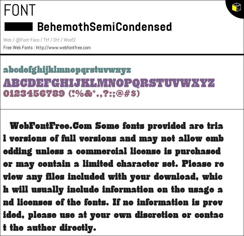 Behemoth Semi Condensed Fonts Downloads - WebFontFree.Com