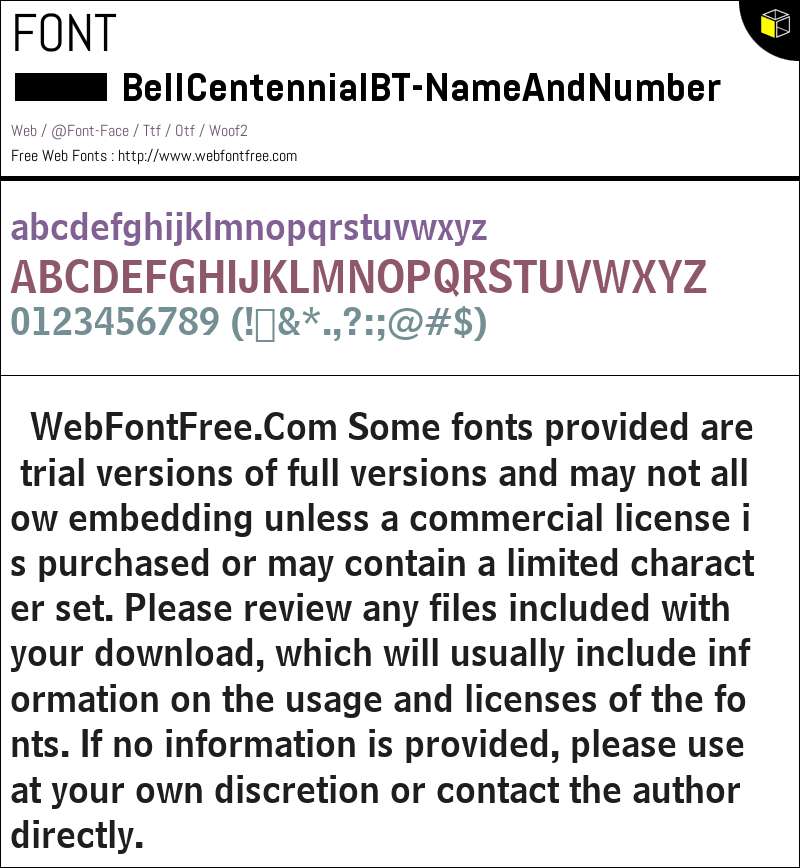 Bell Centennial Name and Number BT Fonts Downloads - WebFontFree.Com