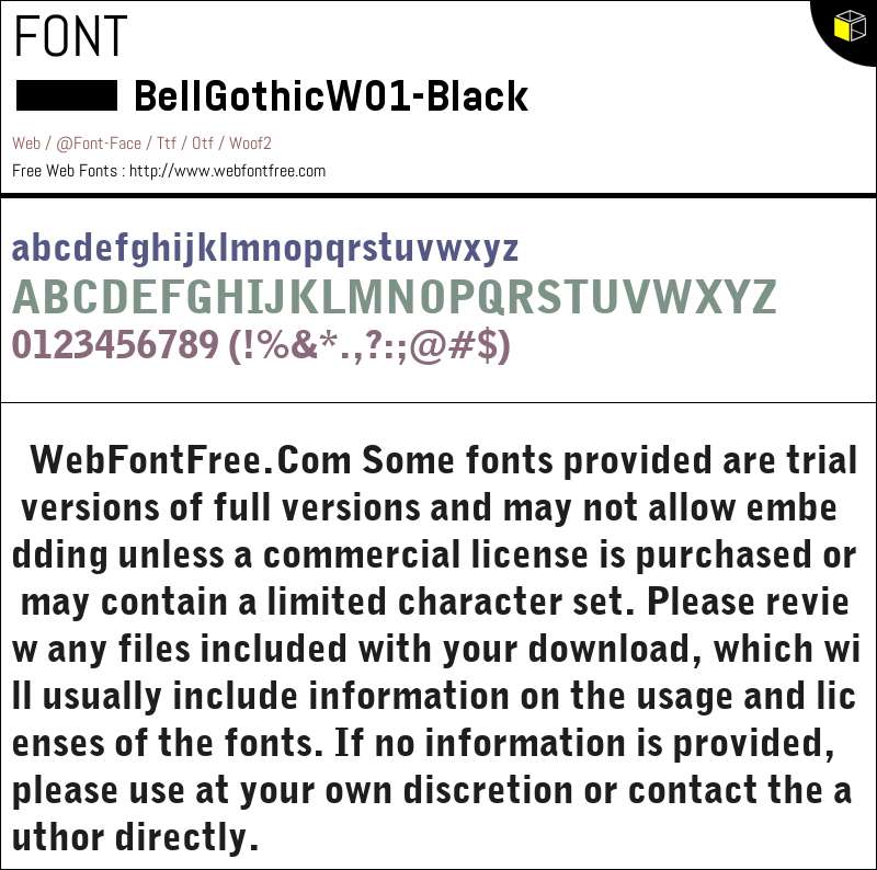 Bell Gothic W01 Black Fonts Downloads - WebFontFree.Com
