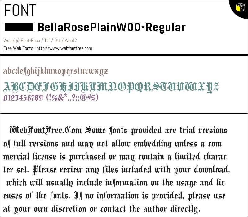 Bella Rose Plain W00 Regular Fonts Downloads - WebFontFree.Com