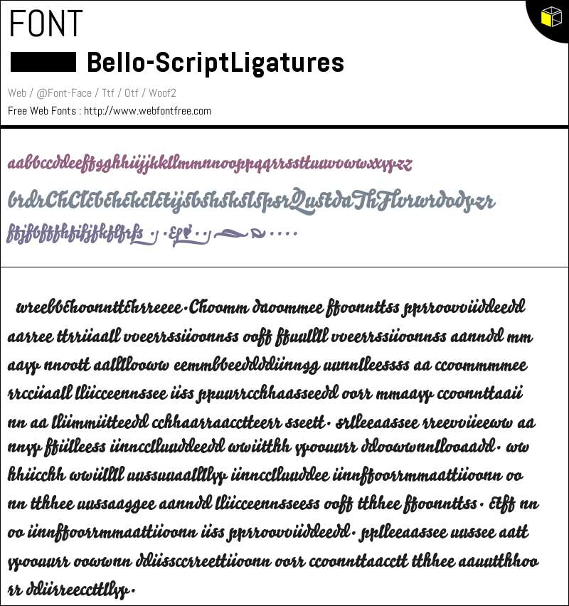 Bello Script Ligatures Fonts Downloads - WebFontFree.Com